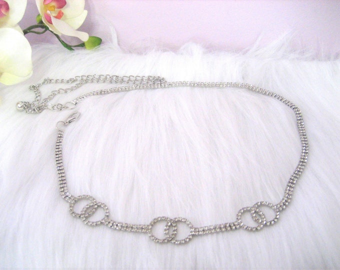 Rhinestone Circle Design Chain Belt 25" Long Plus 18" Adjustable Leader ...