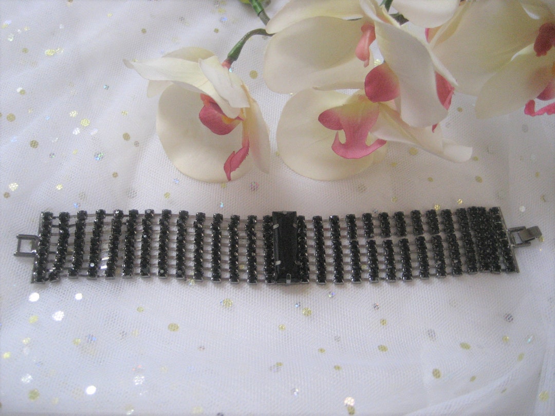 Black Rhinestone Bracelet Wedding Bridal Cuff Accessories - Etsy