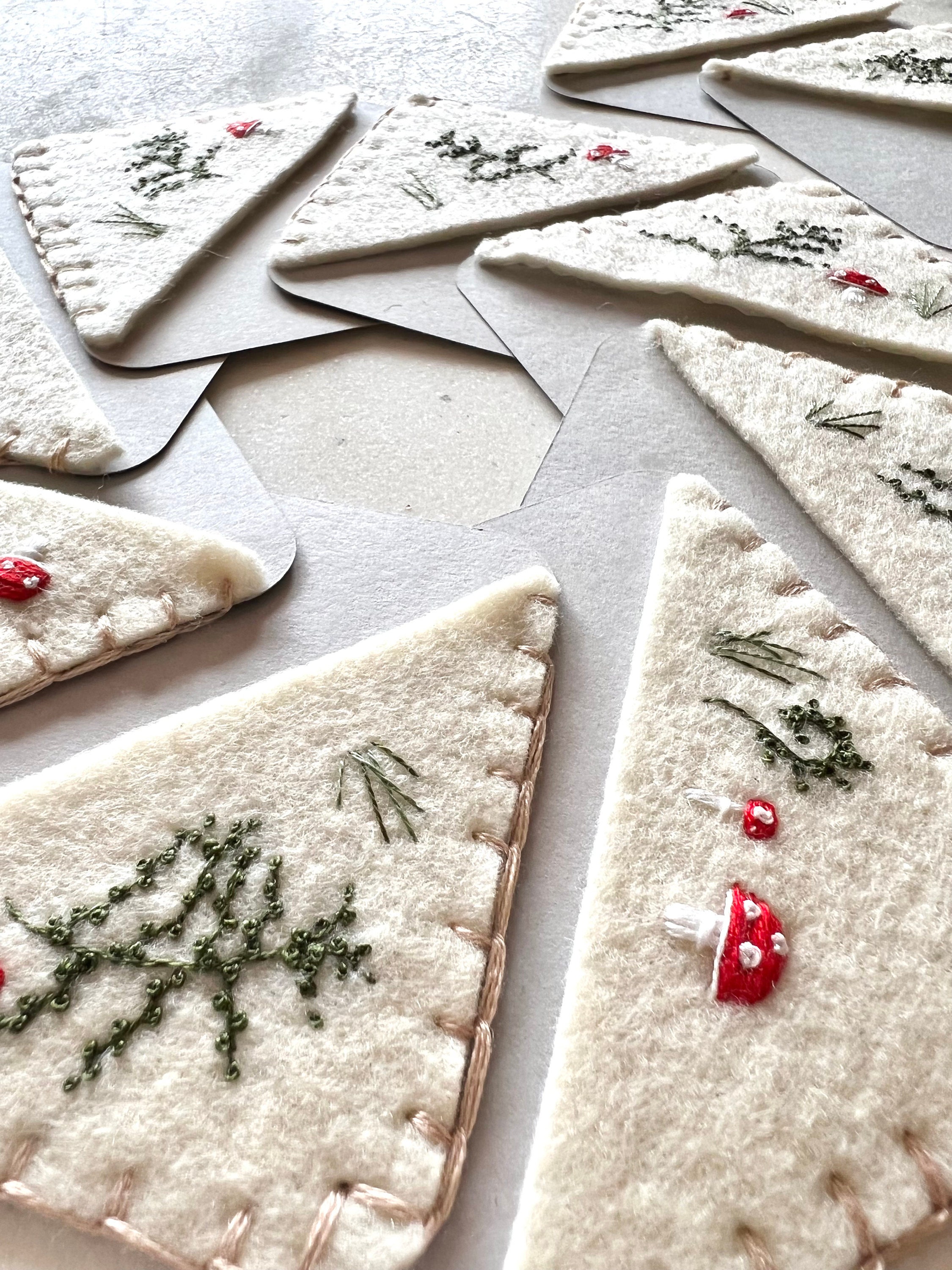 Hand Embroidered Felt/cardstock Corner Bookmark Mini Mushroom and Fern ...