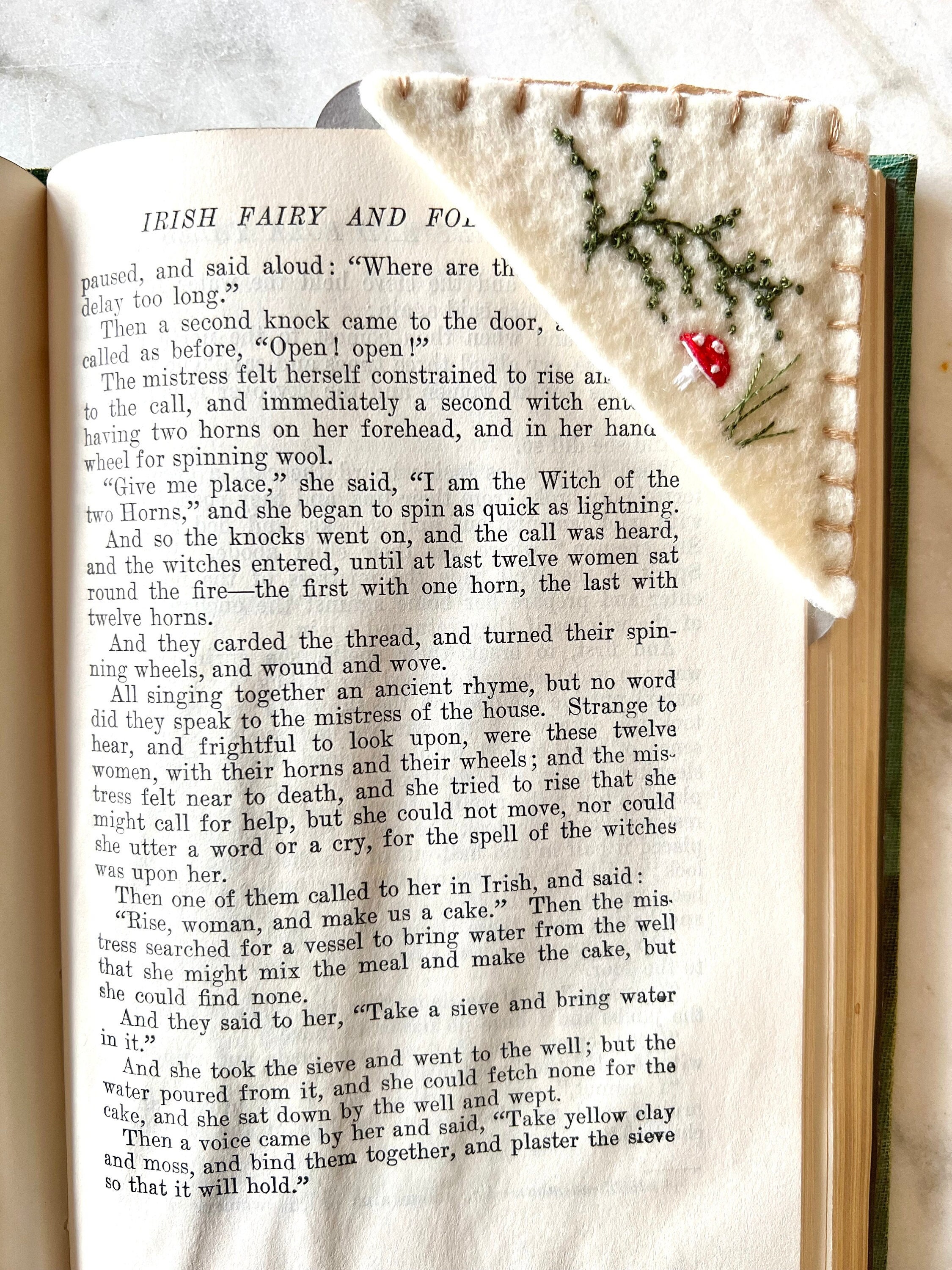 Hand Embroidered Felt/cardstock Corner Bookmark Mini Mushroom and Fern ...
