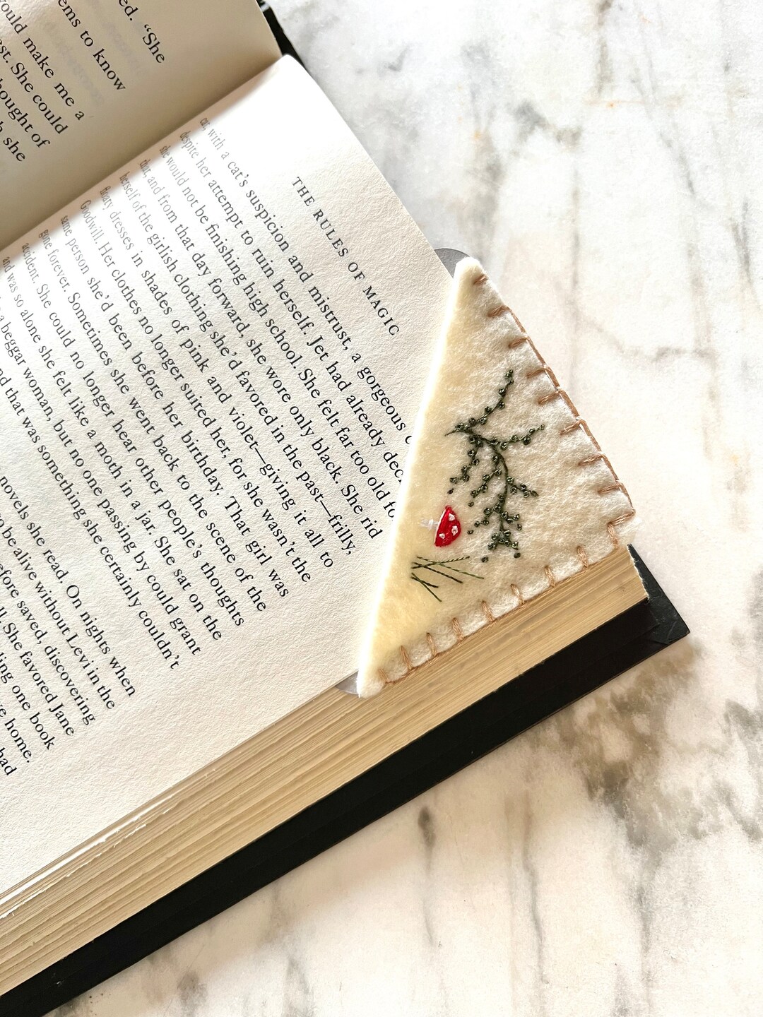 Hand Embroidered Felt/cardstock Corner Bookmark Mini Mushroom and Fern ...