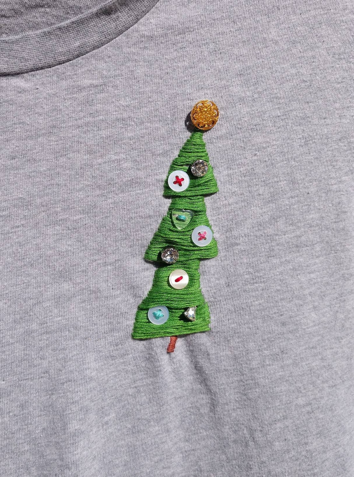 Hand-embroidered T-shirt, Christmas Tree Shirt, Long-sleeve Shirt - Etsy