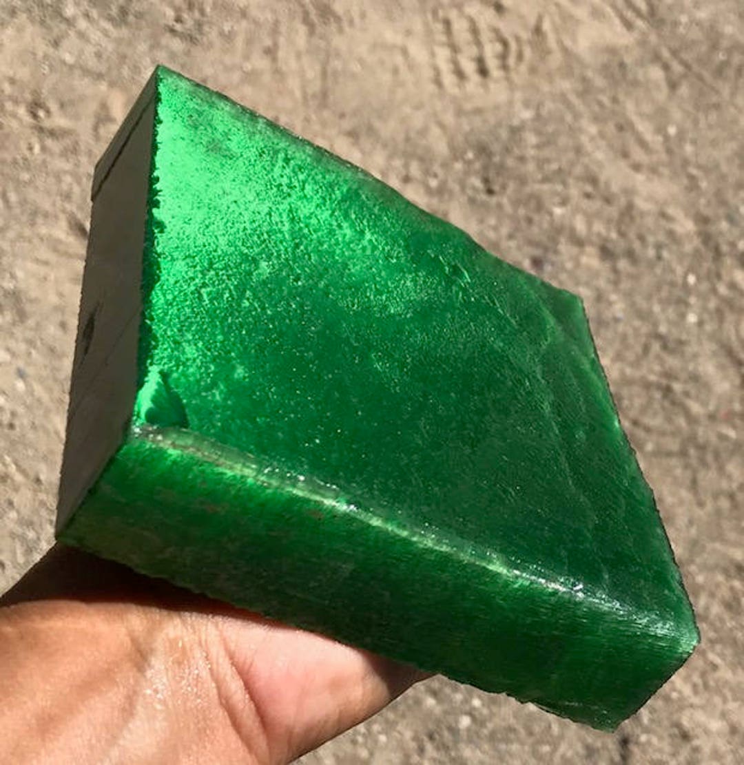 Green Fiber Optic Glass Block Rough for Flintknapping Lapidary Cabochon ...