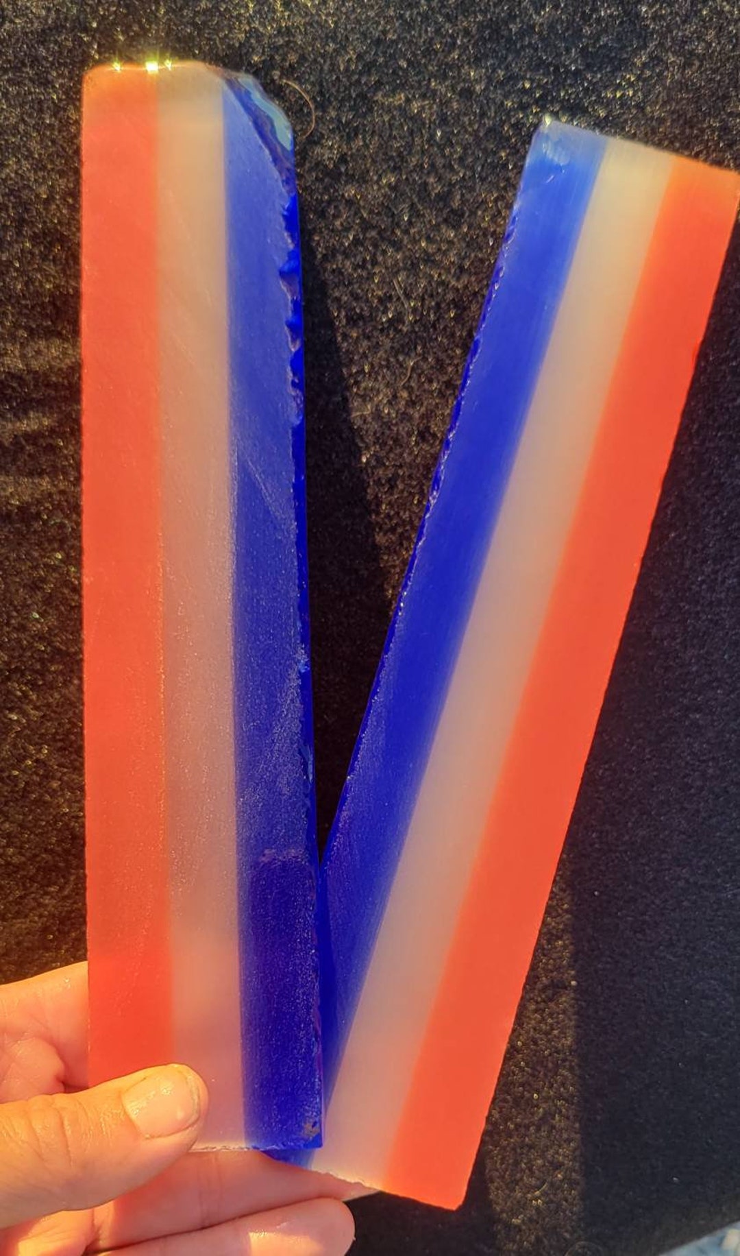 Patriotic RW&B Fiber Optic Glass Slabs (2) Slabs 8" X 1 5/8" X 1/4 ...