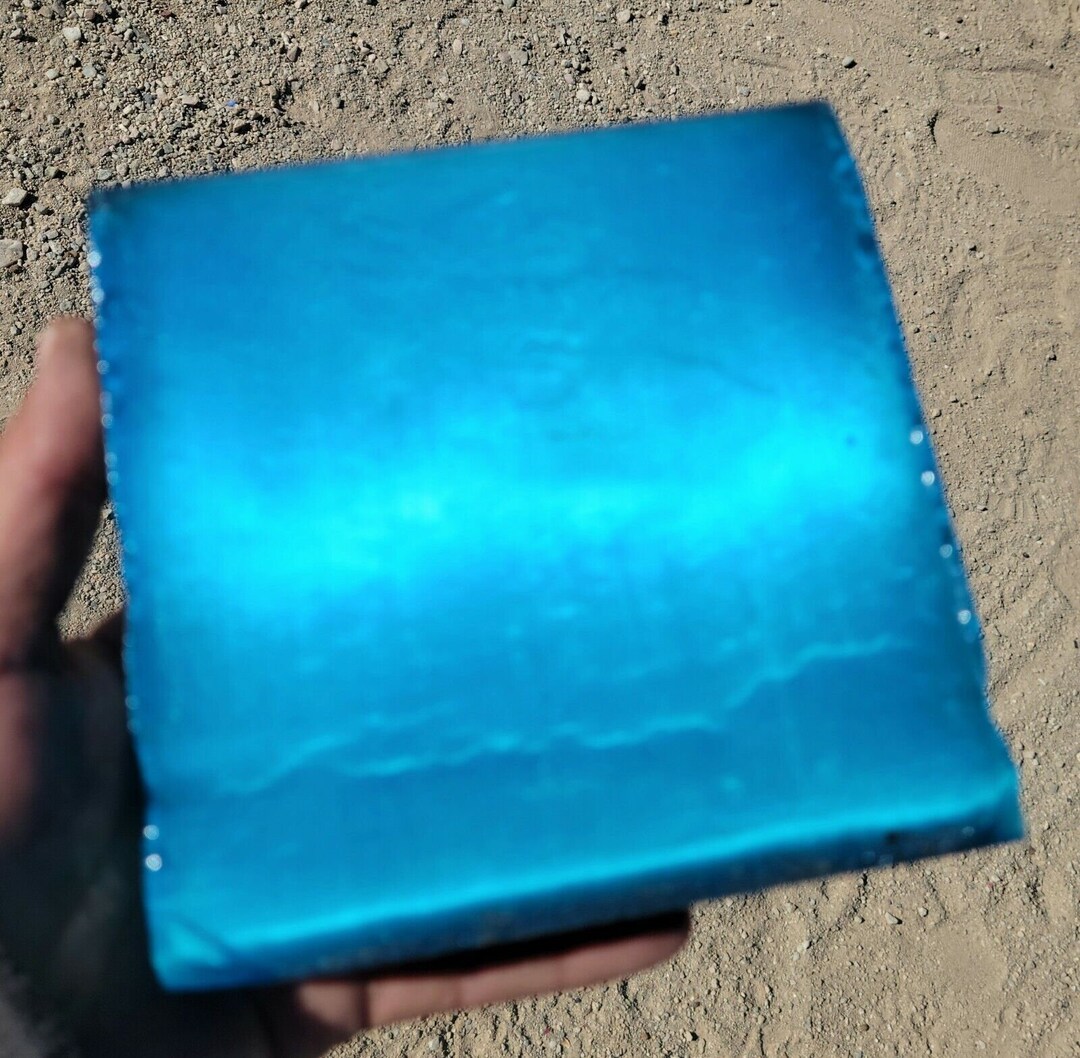 TURQUOISE Fiber Optic Glass Block Slab Cab Flint Knapping Arrowhead 3 ...