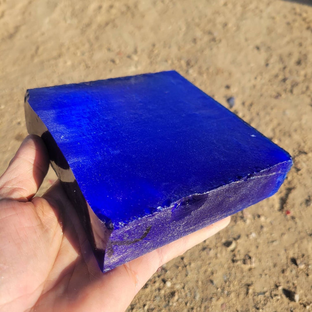 COBALT BLUE Fiber Optic Glass Block Rough for Flintknapping Lapidary ...