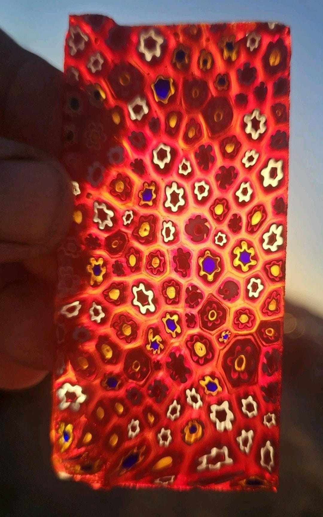 Millefiori Rough Red/multi Glass Flowers Cabochon Flint Knapping ...