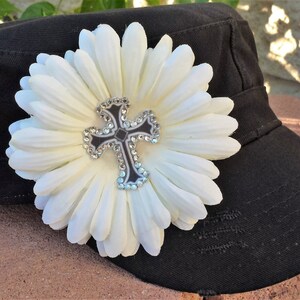 Rhinestone Cross Hats With Flowers and Rhinestone Cross- You Choose Hat ...