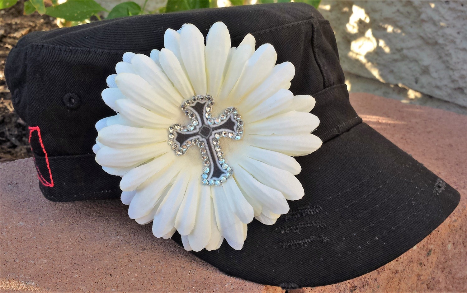 Rhinestone Cross Hats With Flowers and Rhinestone Cross You - Etsy