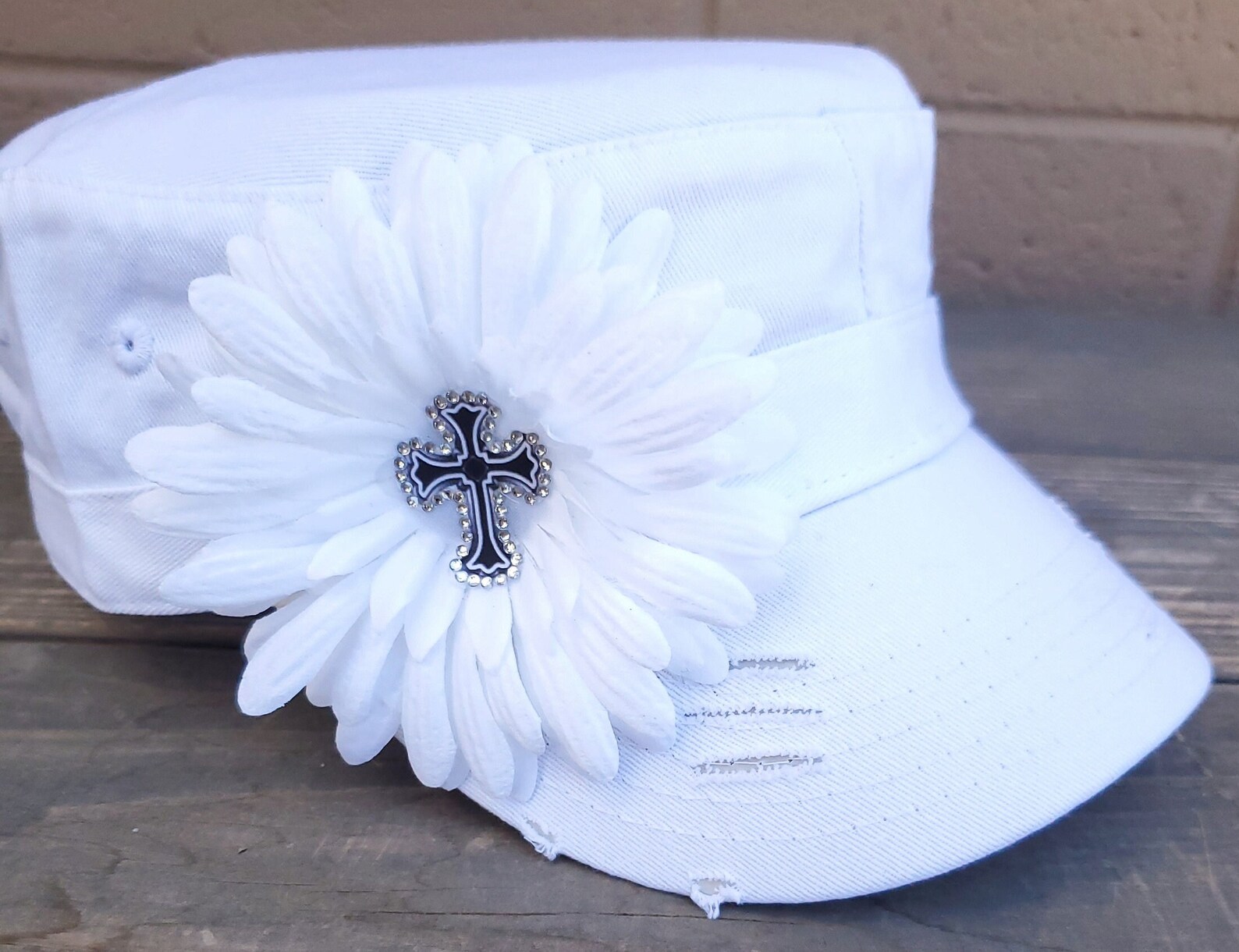Rhinestone Cross Hats With Flowers and Rhinestone Cross- You Choose Hat ...