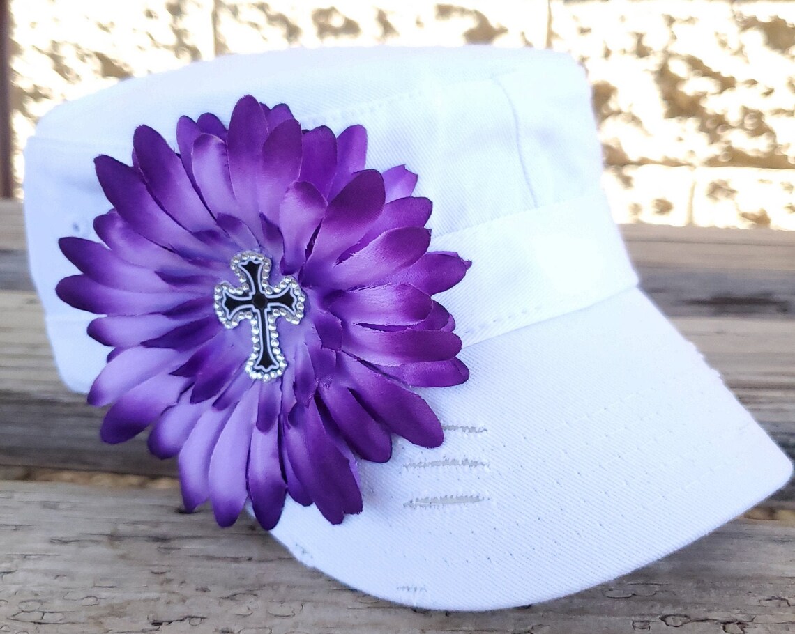 Rhinestone Cross Hats With Flowers and Rhinestone Cross You - Etsy