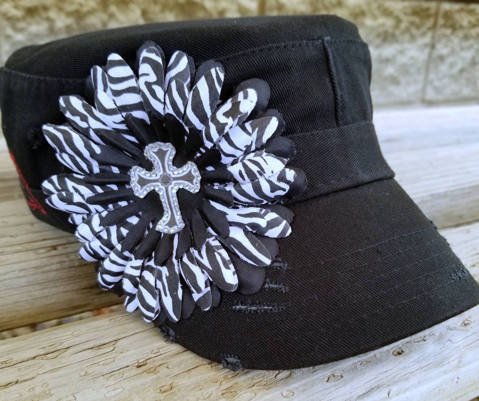 Rhinestone Cross Hats With Flowers and Rhinestone Cross- You Choose Hat ...