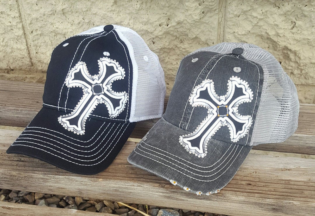 Bling Cross Hats, Rhinestone Cross Trucker Caps Many Colors Available ...