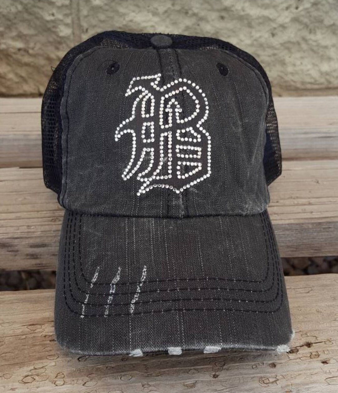 Varsity Baseball Letter Hat, Rhinestone Old English B Hat, Baseball Mom ...