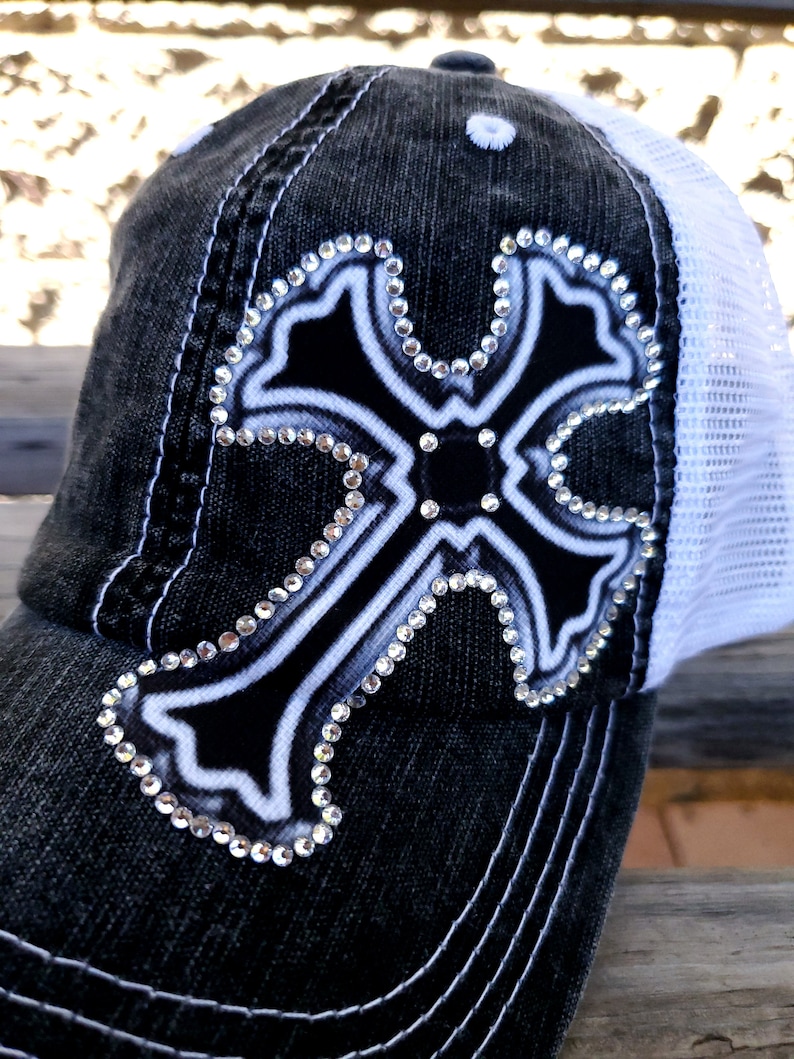 Bling Cross Hats, Rhinestone Cross Trucker Caps Many Colors Available ...