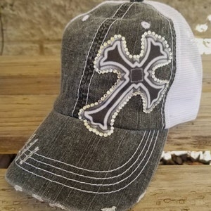 Rhinestone Cross Hat, Bling Cross Dad Hats and Trucker Caps, Contrast ...