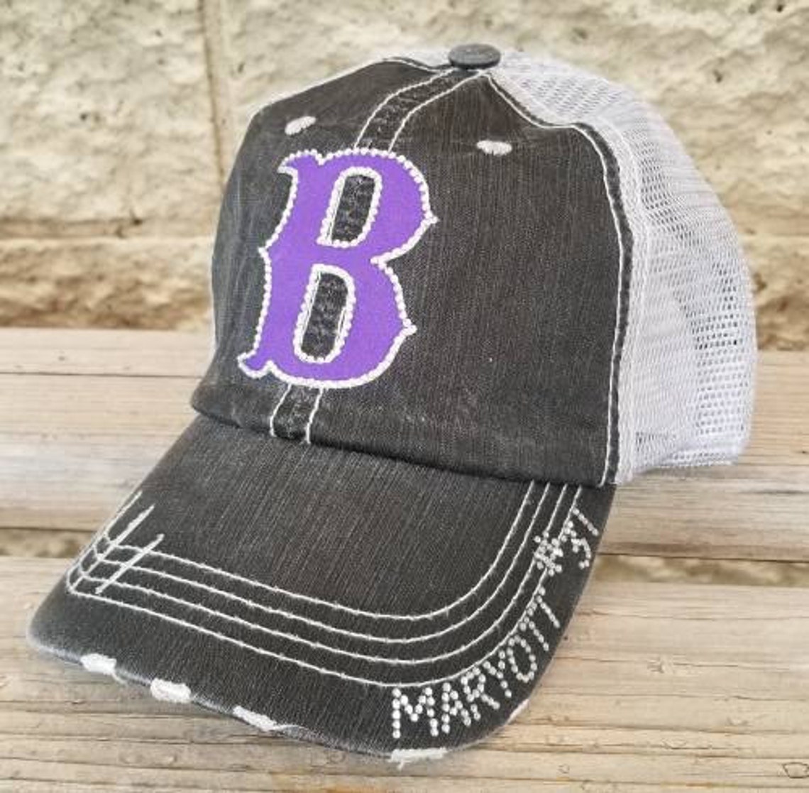 Varsity Letter B, Baseball Mom Hat, Rhinestone Letter Hat, Custom Bling ...