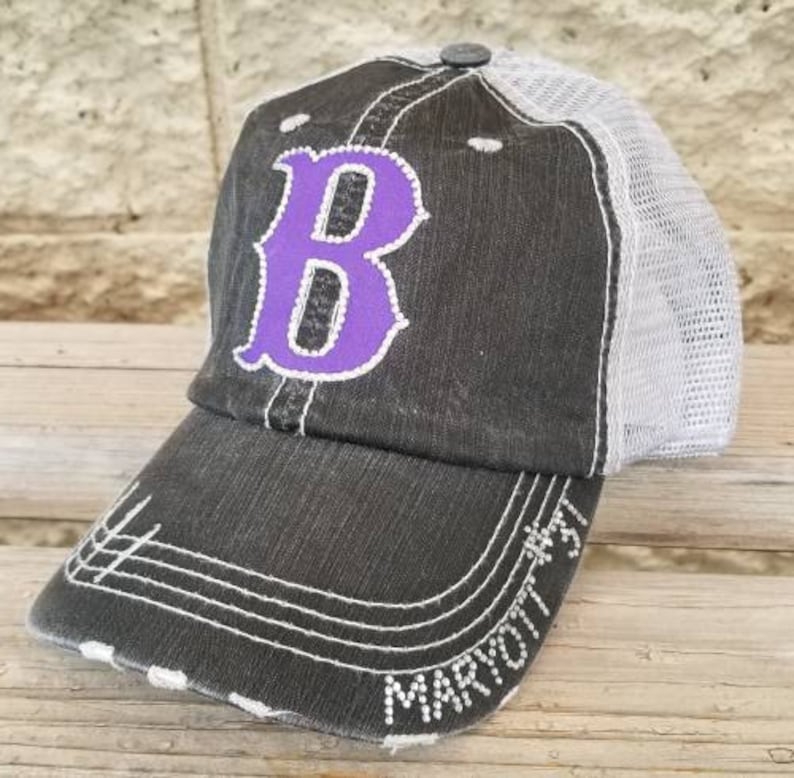 Varsity Letter B, Baseball Mom Hat, Rhinestone Letter Hat, Custom Bling ...