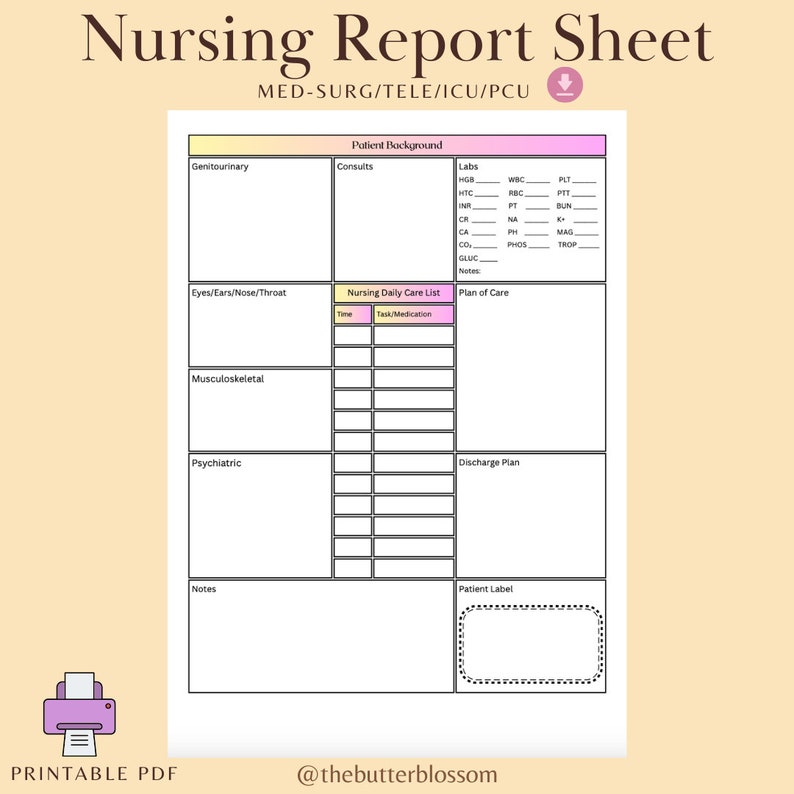 Nursing Report Sheet Med Surg Tele, Nursing Brain With Med & Task List ...