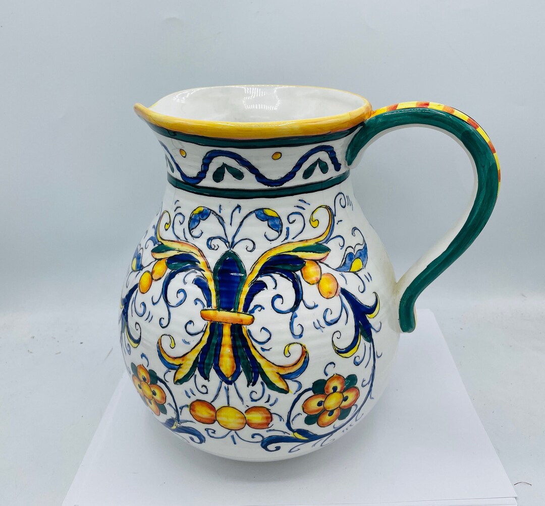 Vintage Tuscany Geometric Floral Design Decorative Ceramic Pitcher 10 ...