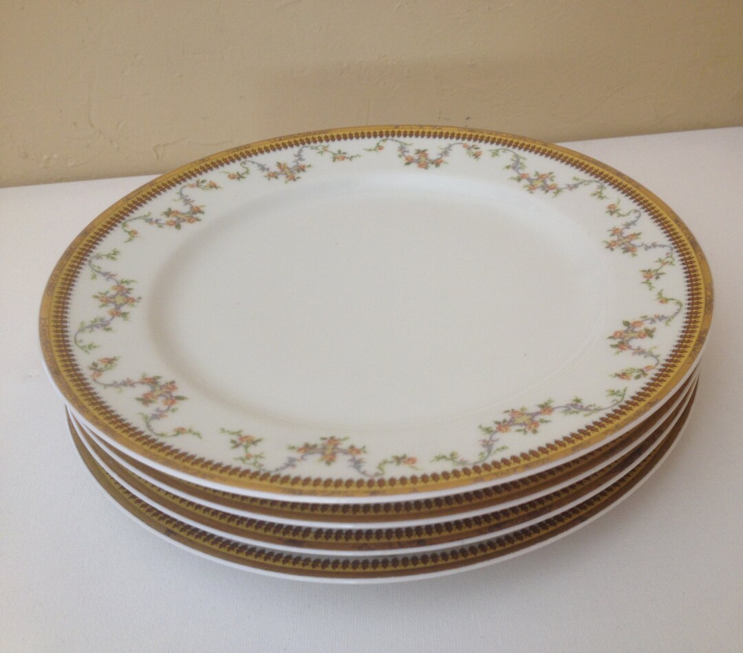 Vintage "valmont" Haviland Limoges (4) - Luncheon Plates Gold Trim With ...