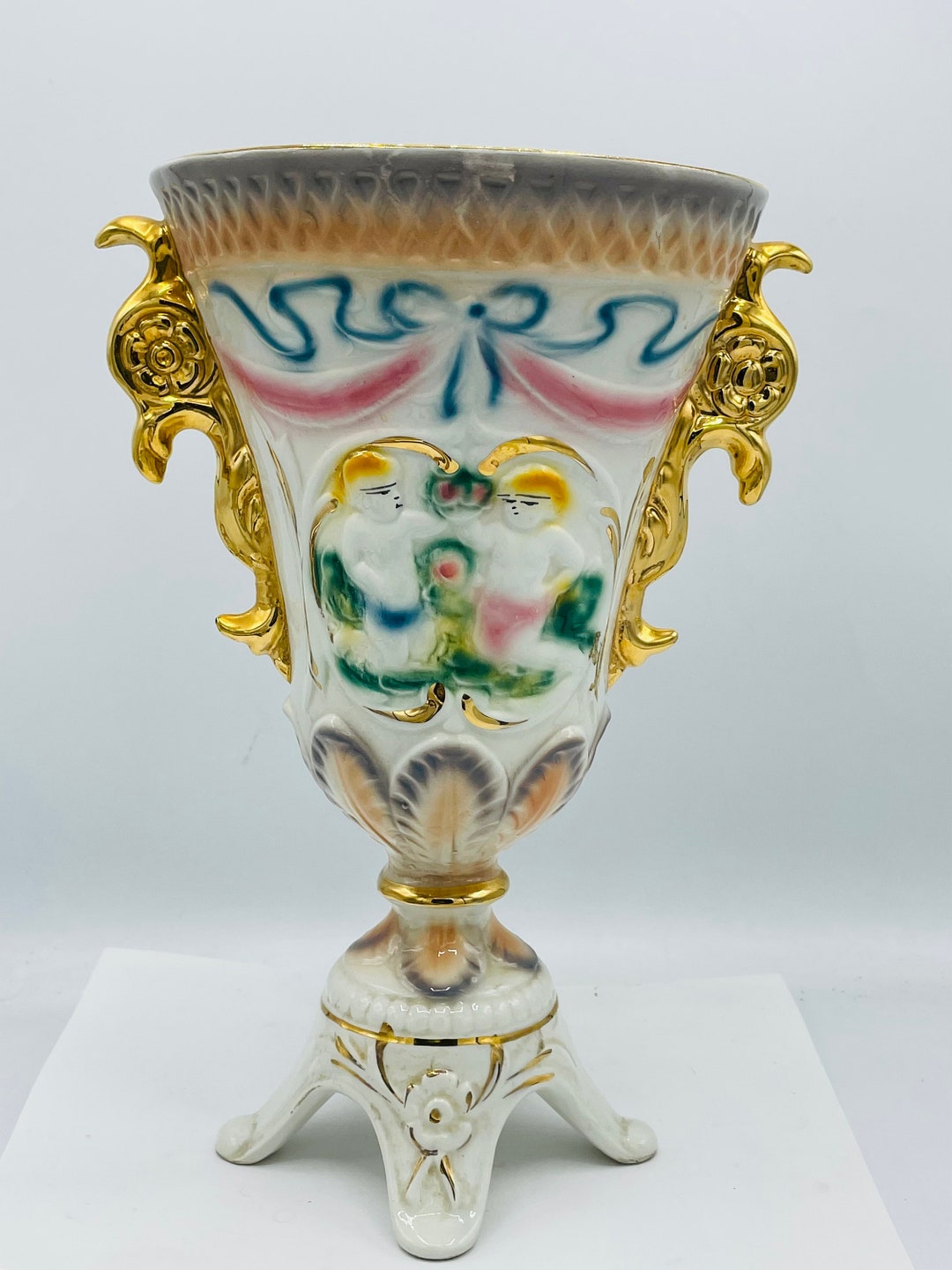 Vintage Italian Capodimonte Style Ceramic Gold Gilt Vase- 12" Norleans ...