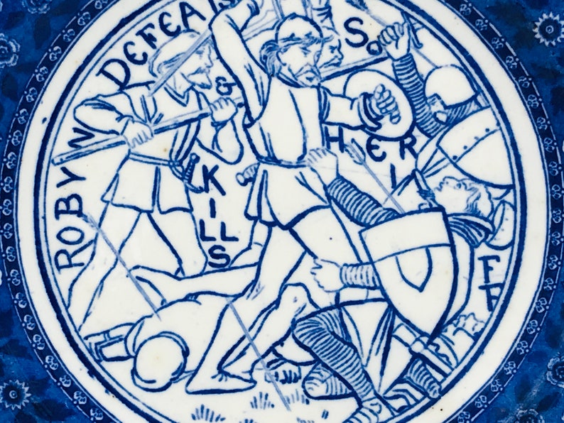 Rare Antique Robyn Defeats Flow Blue Plate Copeland Old Mark | Etsy