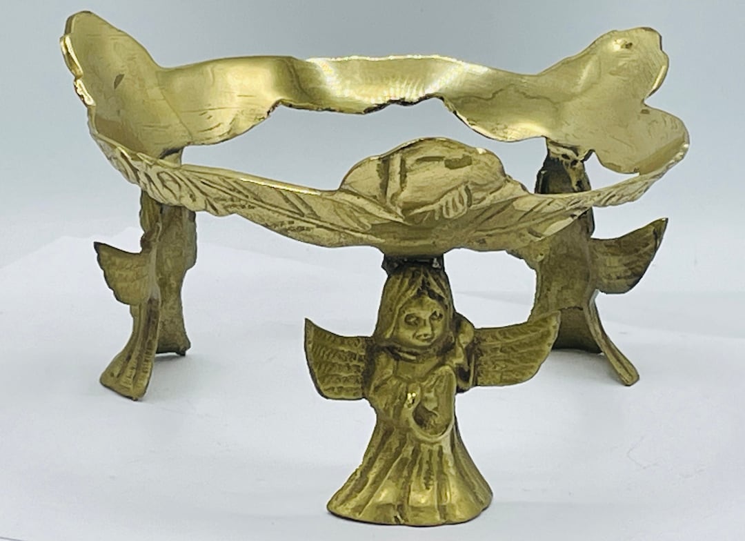 Vintage Brass Angel Base Stand Round Candle Holder Base Bowl Support ...