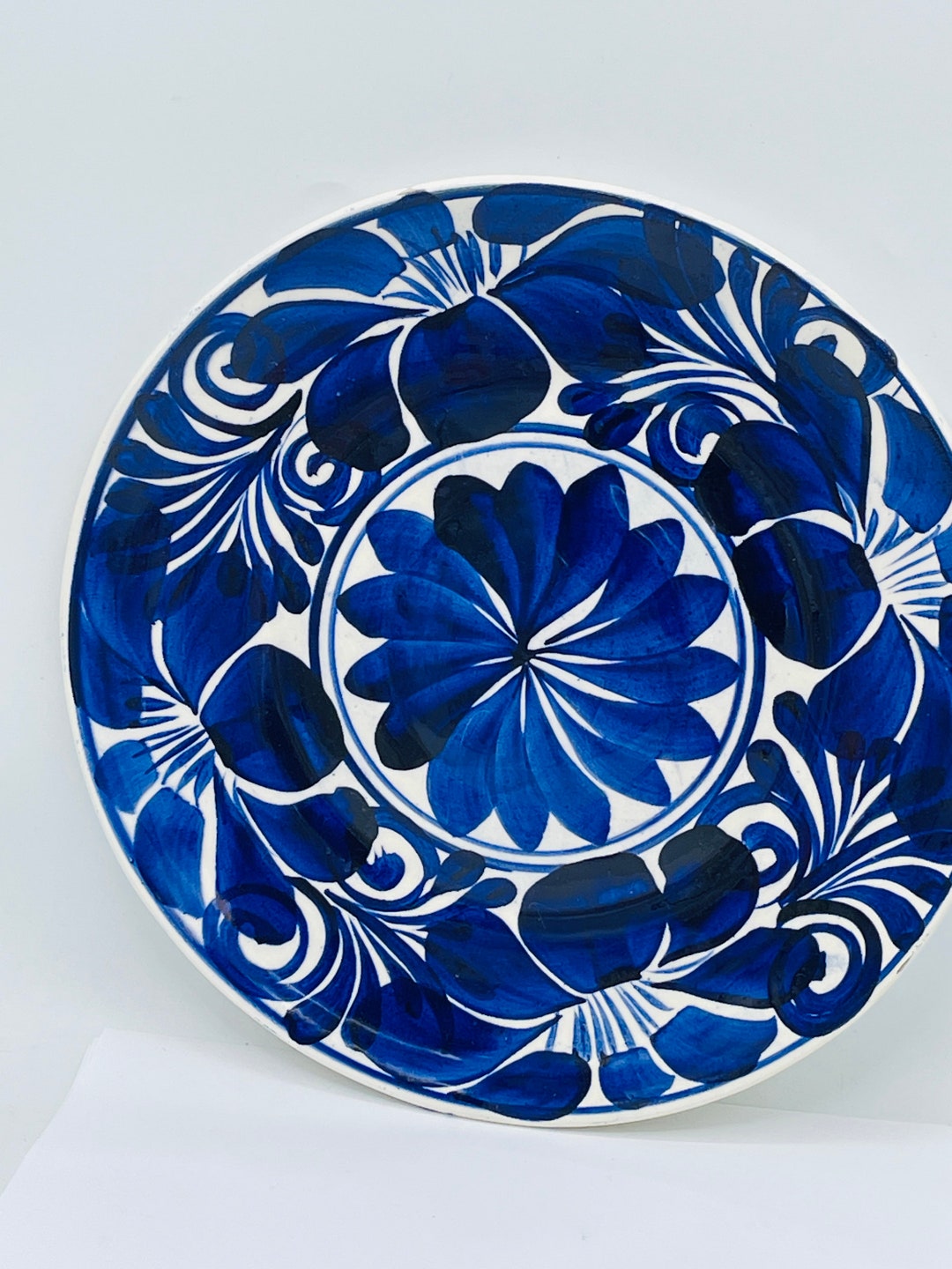 Vintage Hand Painted Blue and White Talavera Floral Plate - 12" Mexico ...