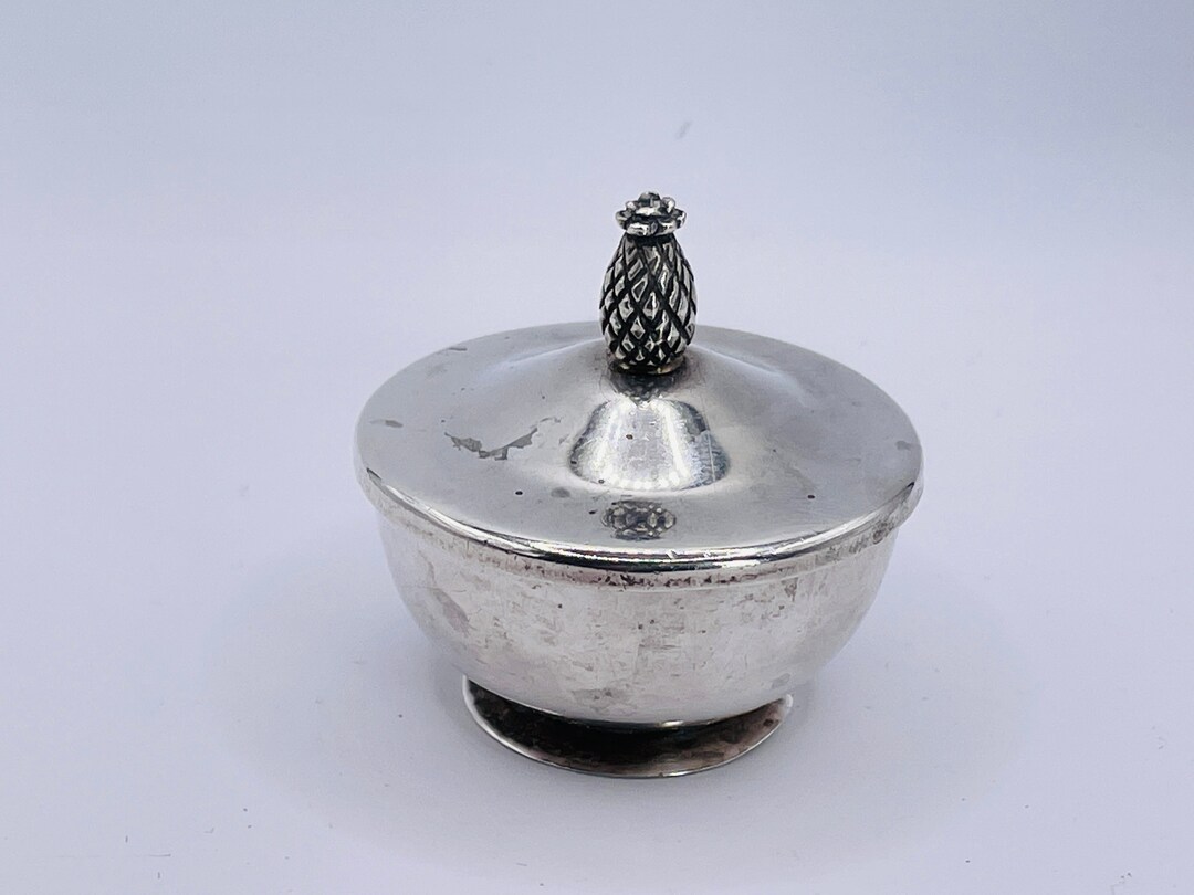 Vintage Sterling Silver Round Pill Lidded Salt Cellar Small Pineapple ...