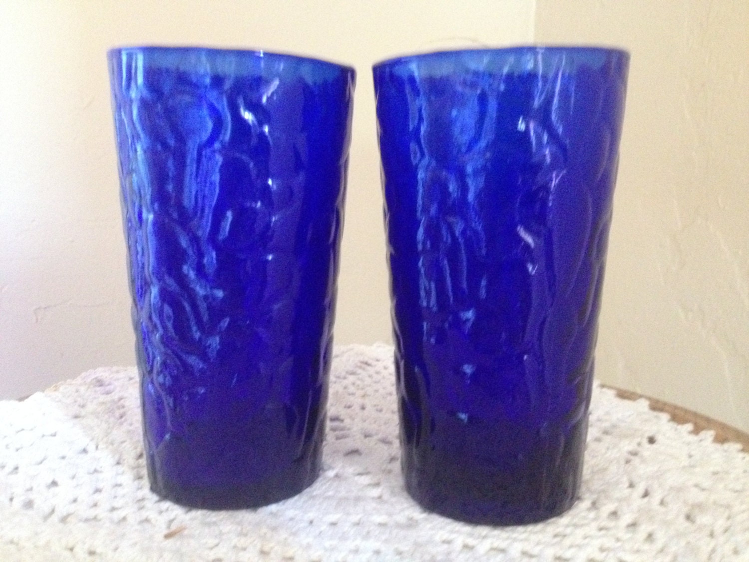 Rare Pretty Pair of Cobblestone Patterned Cobalt Blue Molded - Etsy