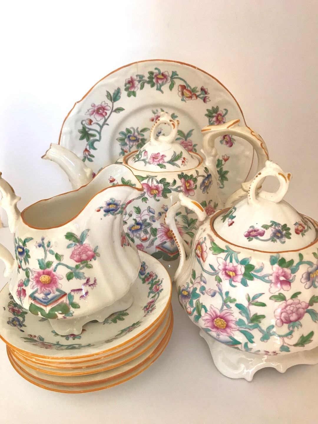 Rare 25 PC Antique George Frederick Bowers "scinde" Tea Desert Set Hand ...