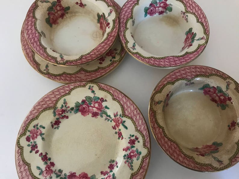 Antique 7pc Booths Silicon China England Rose Pattern Early - Etsy