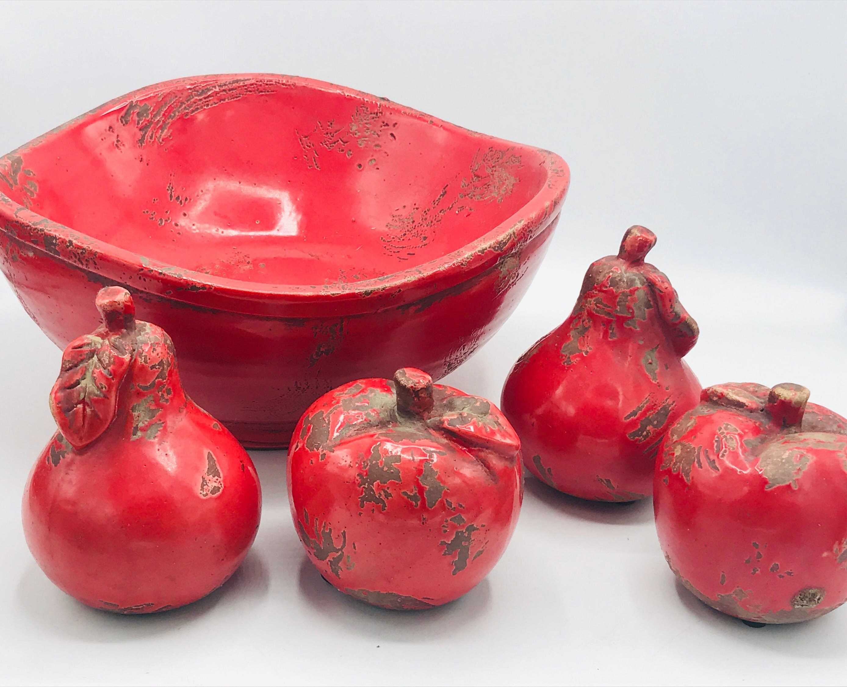 Vintage Large Red Hand Crafted Pottery Fruit Bowl Centerpiece | Etsy