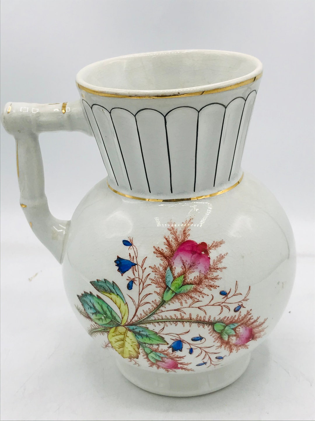 Antique Knowles Taylor & Knowles PITCHER Vintage Ironstone Floral Rose ...