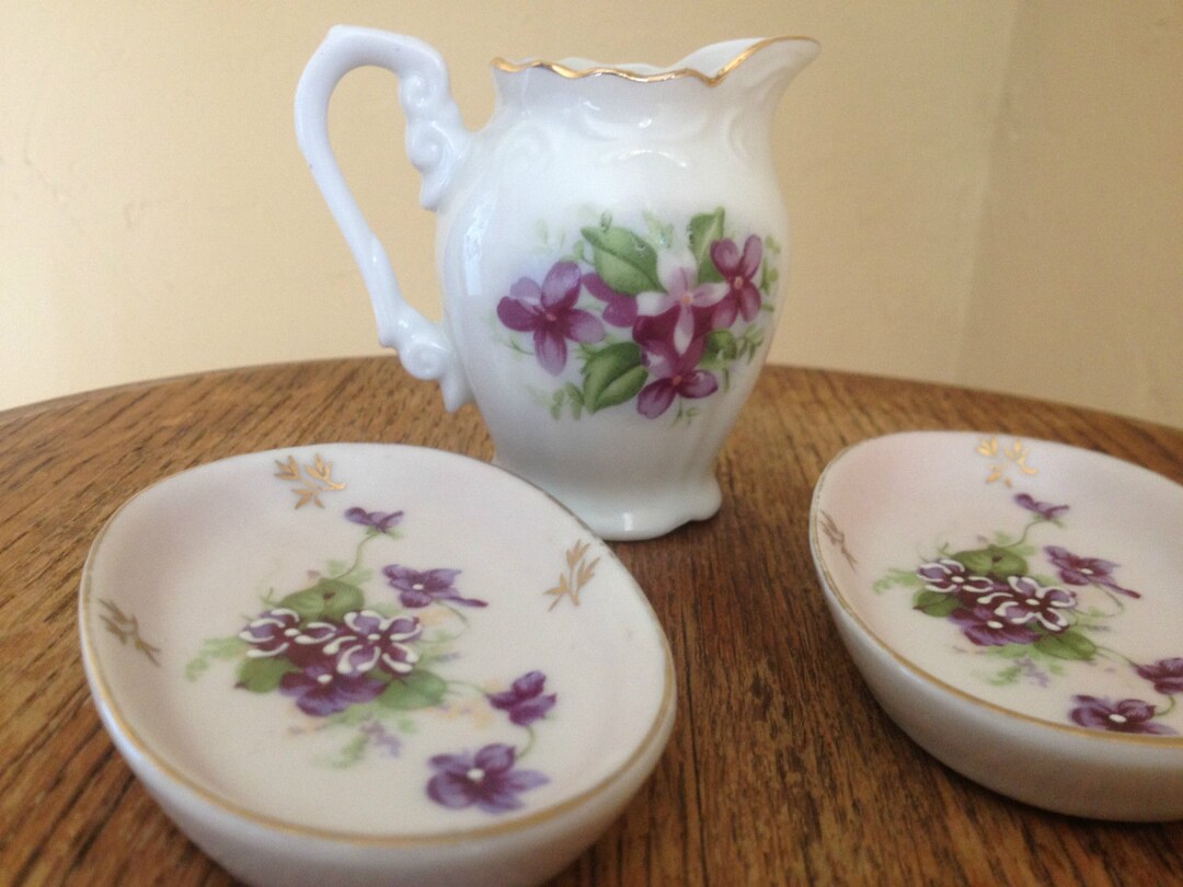 Vintage Purple Violet Porcelain Set-two Trinket Trays From Lefton China ...