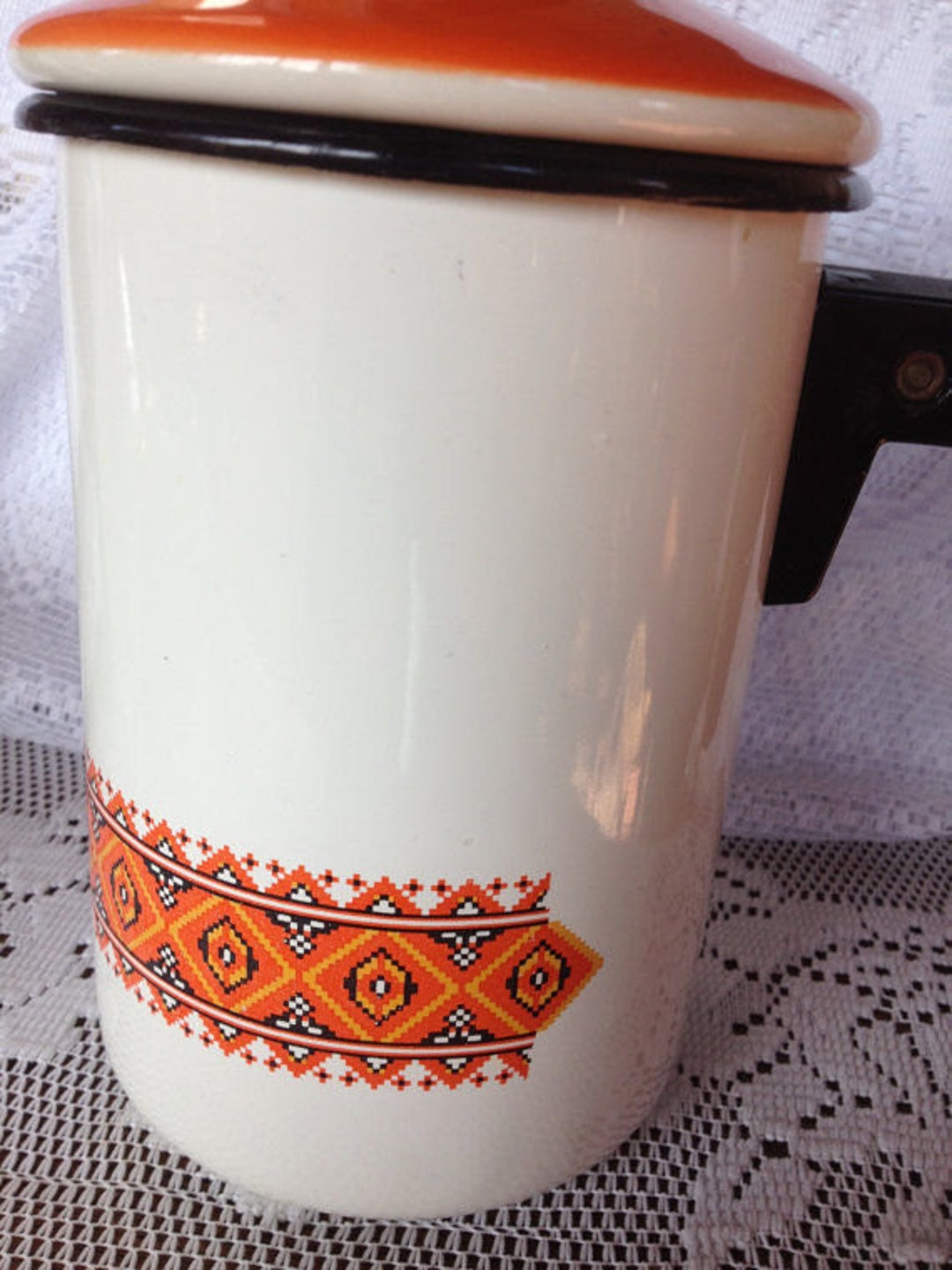 Vintage Retro Orange and Cream Enamel Coffee Pot With Black - Etsy