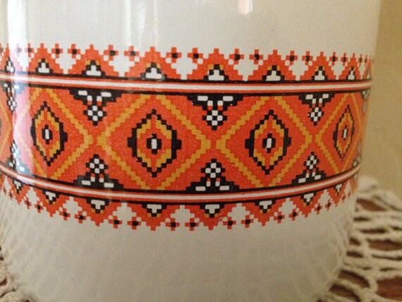 Vintage Retro Orange and Cream Enamel Coffee Pot With Black Handle and ...