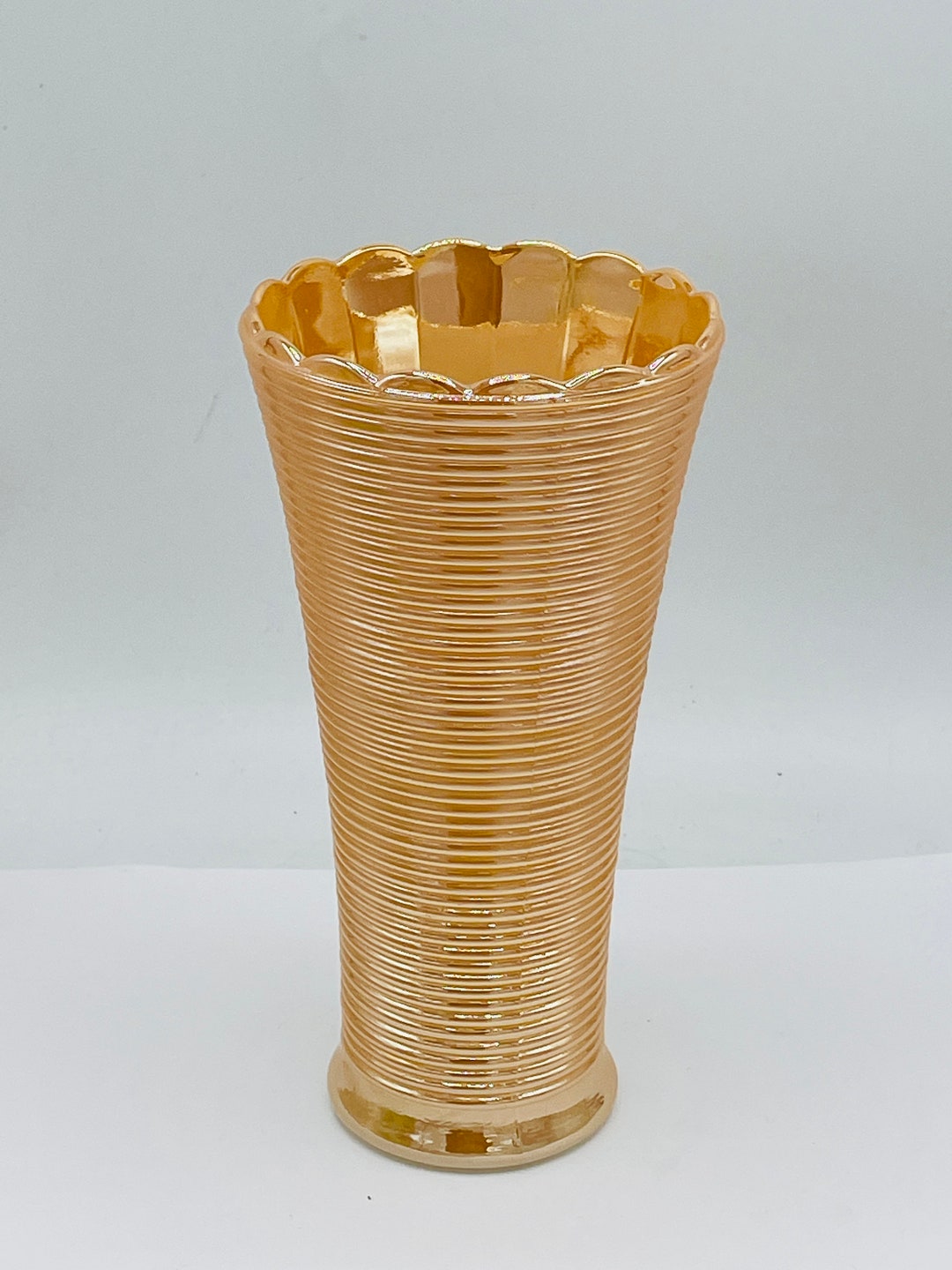 Fire King Anchor Hocking Peach Marigold Thin Ribbed Iridescence Luster ...