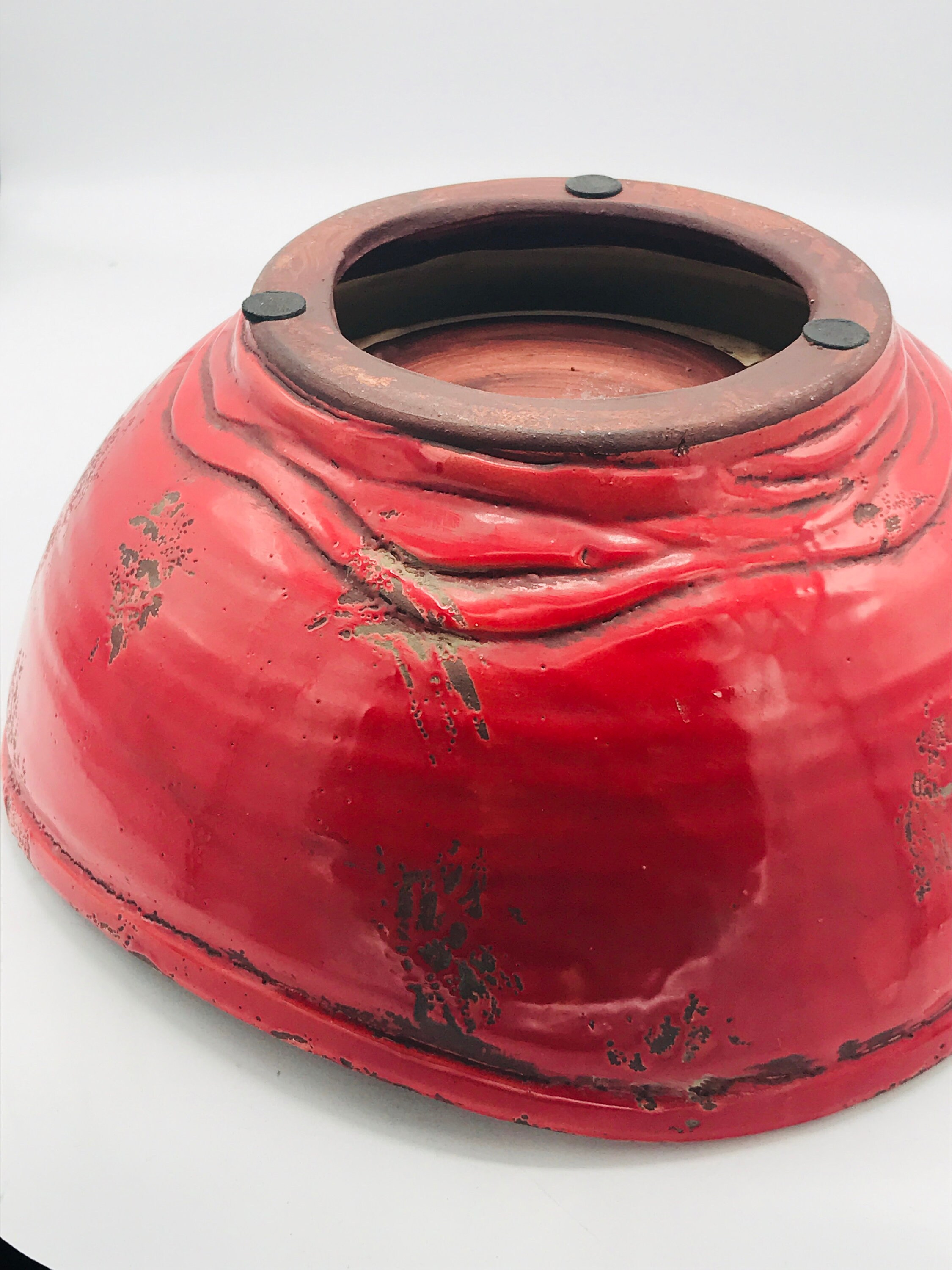 Vintage Large Red Hand Crafted Pottery Fruit Bowl Centerpiece | Etsy