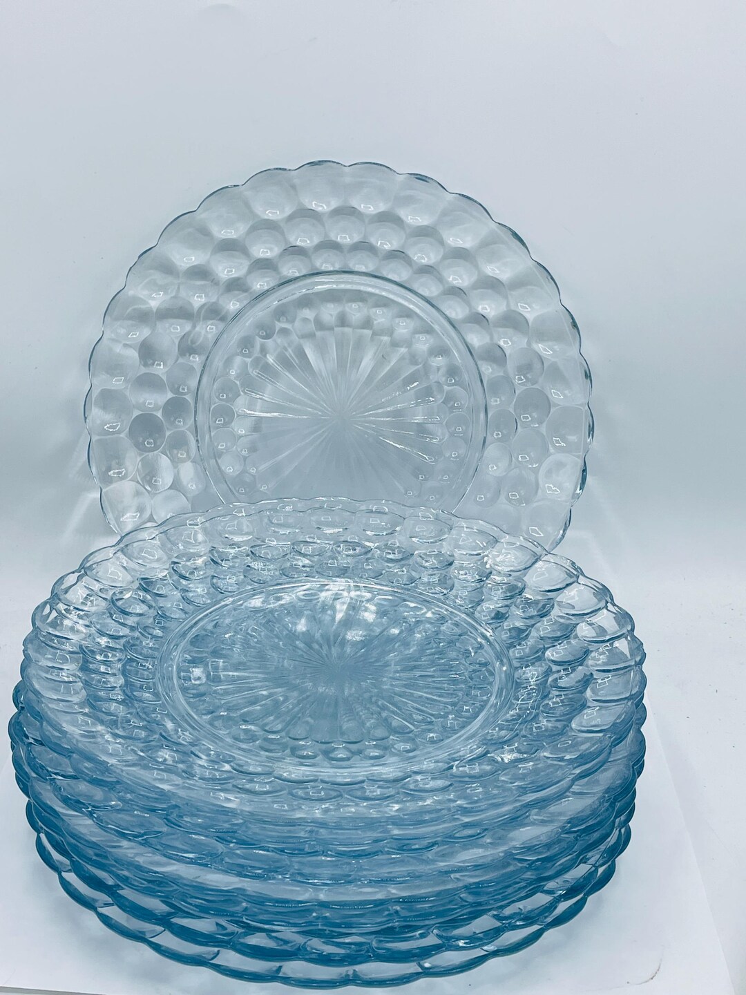 Vintage Lovely Set of 10 Azure Blue Glass Bubble Luncheon Dinner Plates ...