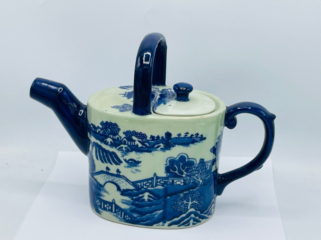 Vintage- Flow Blue Victoria Ware Ironstone Teapot- Traditional Asian ...