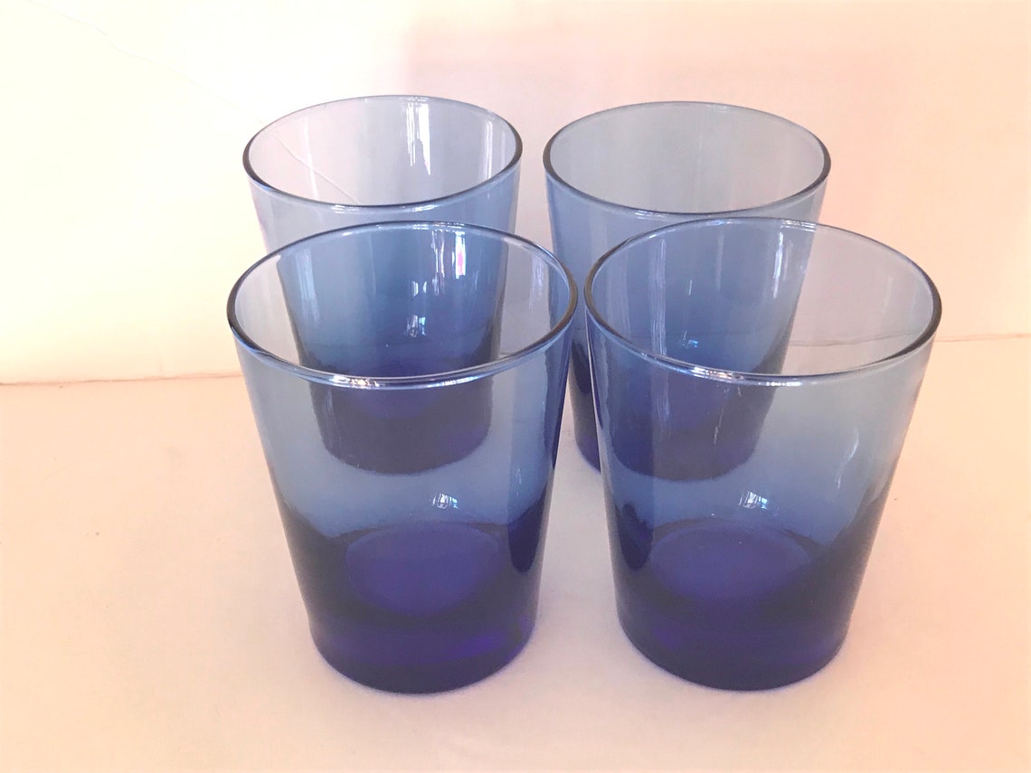 Vintage set of 4 Cobalt Blue Glass Cocktail Rocks Whiskey | Etsy