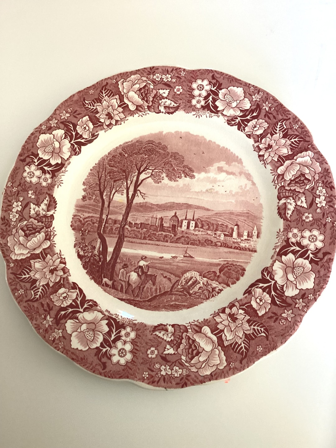 Red Transferware Dinner Plate Palissy Thames River Scenes Oxford 1950s ...