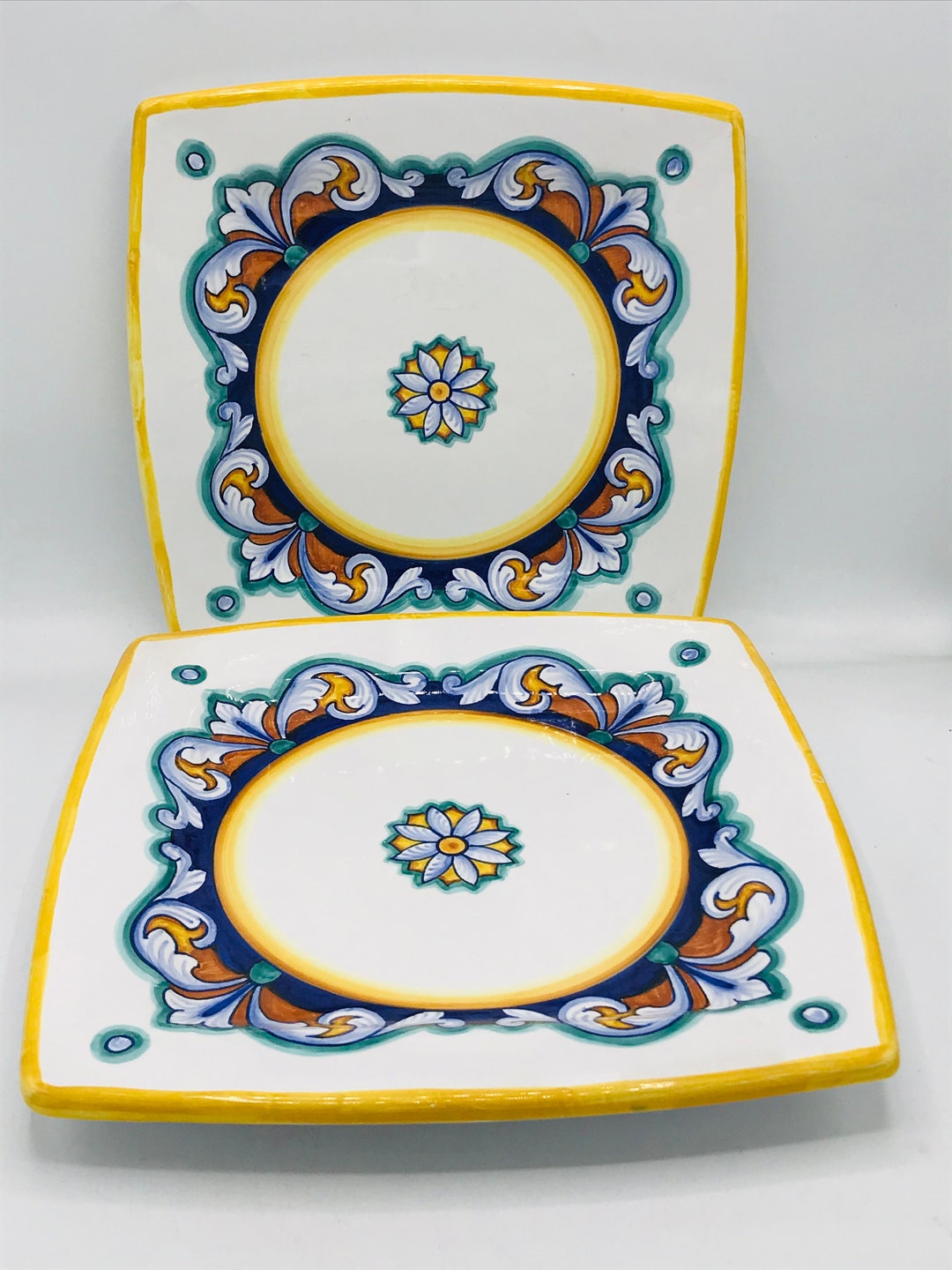 Vintage 2 PC Serving Plates Dish Set Floral Accents Numbered Deruta ...