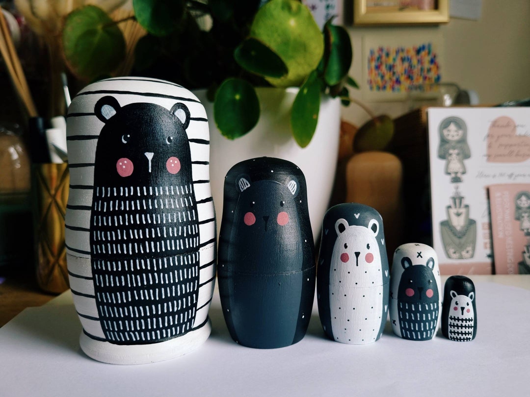 Monochrome Bear Nesting Dolls, Bear Russian Dolls, Black and White ...