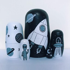 Monochrome Space Nesting Dolls, Black and White Rocket Russian Dolls - Etsy