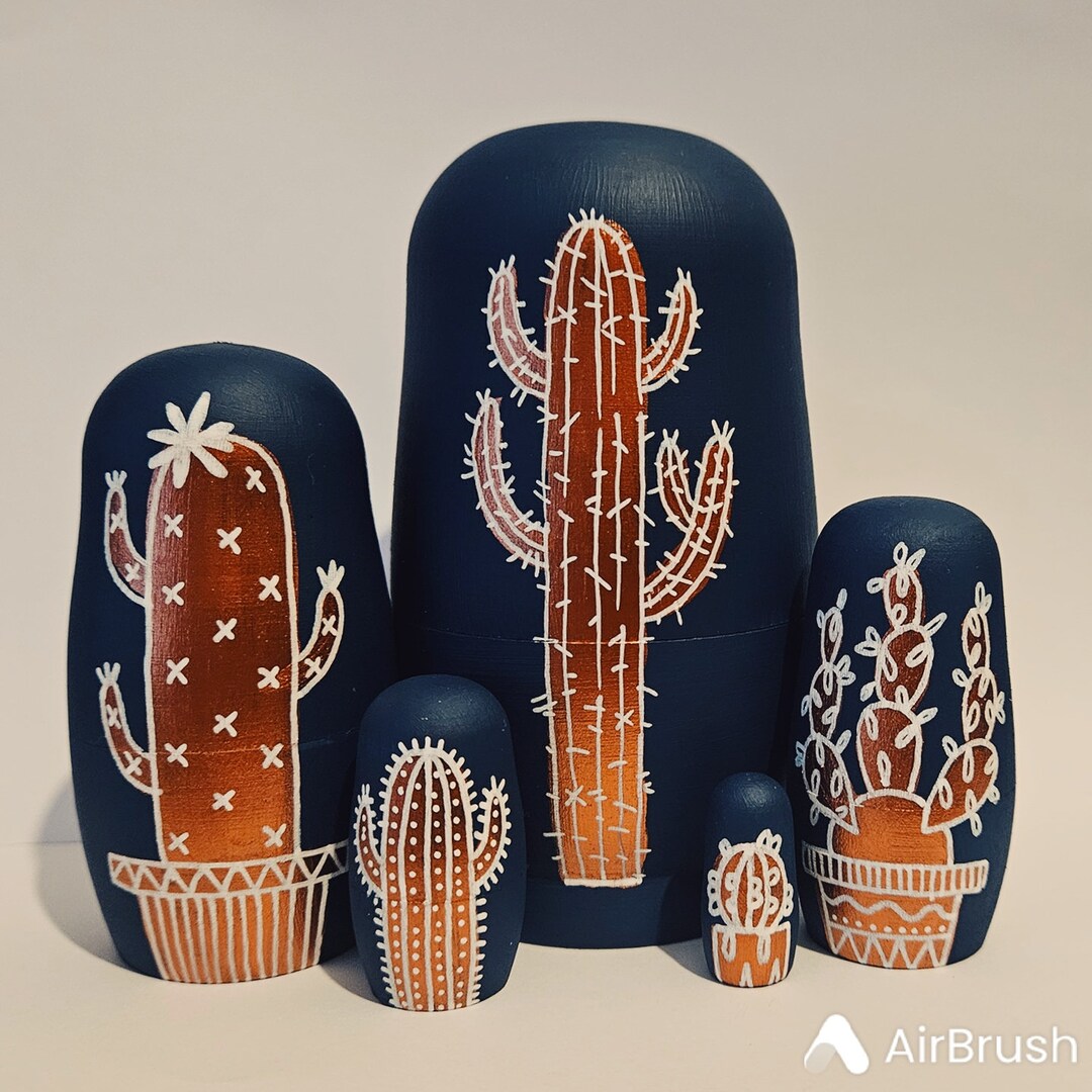 Navy & Metallic Copper Cactus Nesting Dolls, Russian Dolls Decor - Etsy
