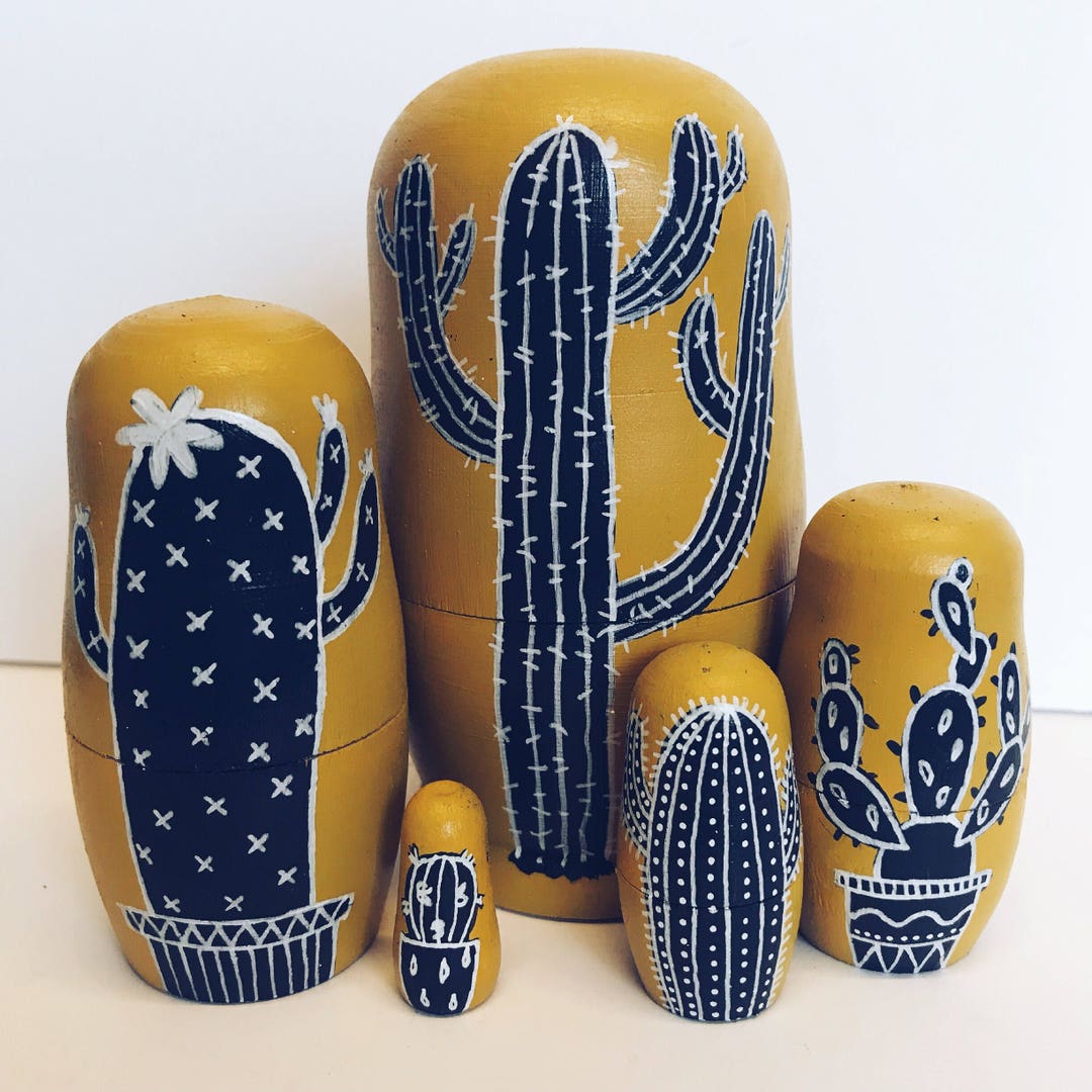Mustard and Charcoal Grey Cactus Nesting Dolls, Russian Dolls in Dolls ...