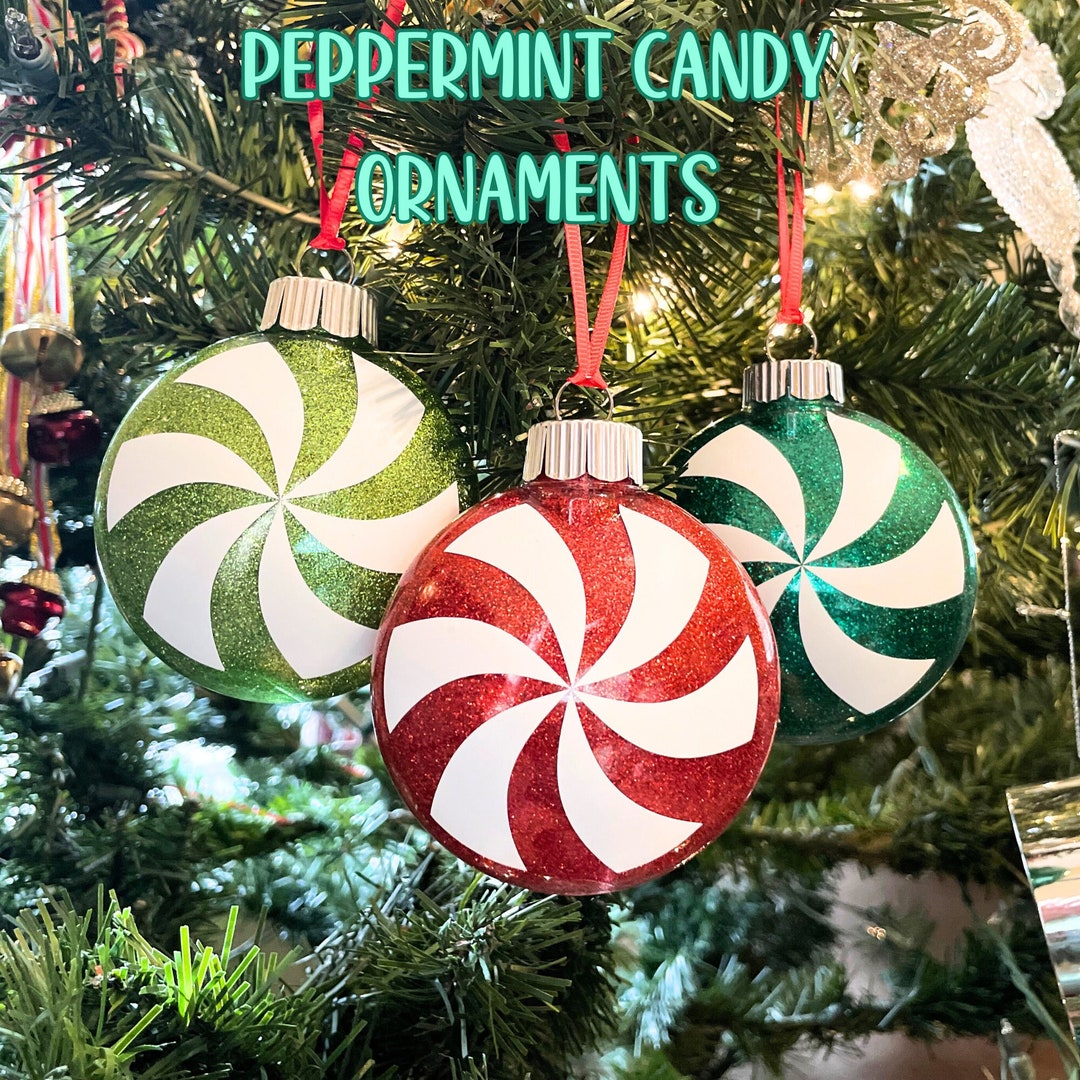 Glitter Peppermint Plastic Disc Christmas Ornaments Sparkly Candy ...